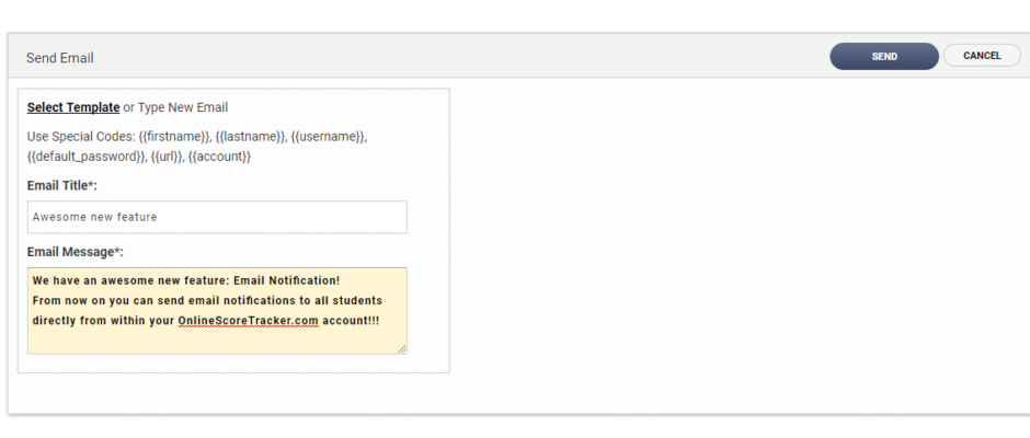 screenshot Email Students Message – BubbleScan