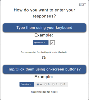screenshot Student Panel Answer Sheet Entry Selection – BubbleScan