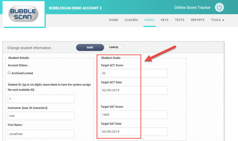 ACT / SAT Goals – BubbleScan