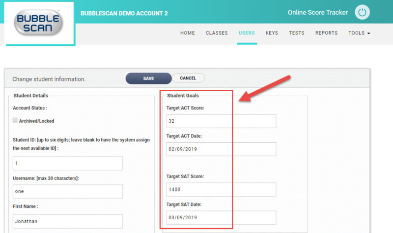 ACT / SAT Goals – BubbleScan