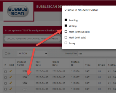 Control what scores student see in their portal – BubbleScan