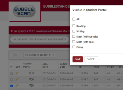 Control what scores student see in their portal – BubbleScan